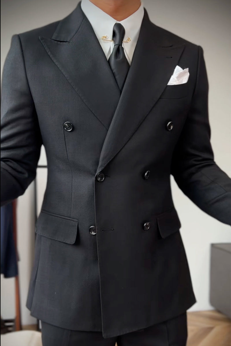 Deep Black Regular fit 2 Piece Double Breasted Suit – Goosuit