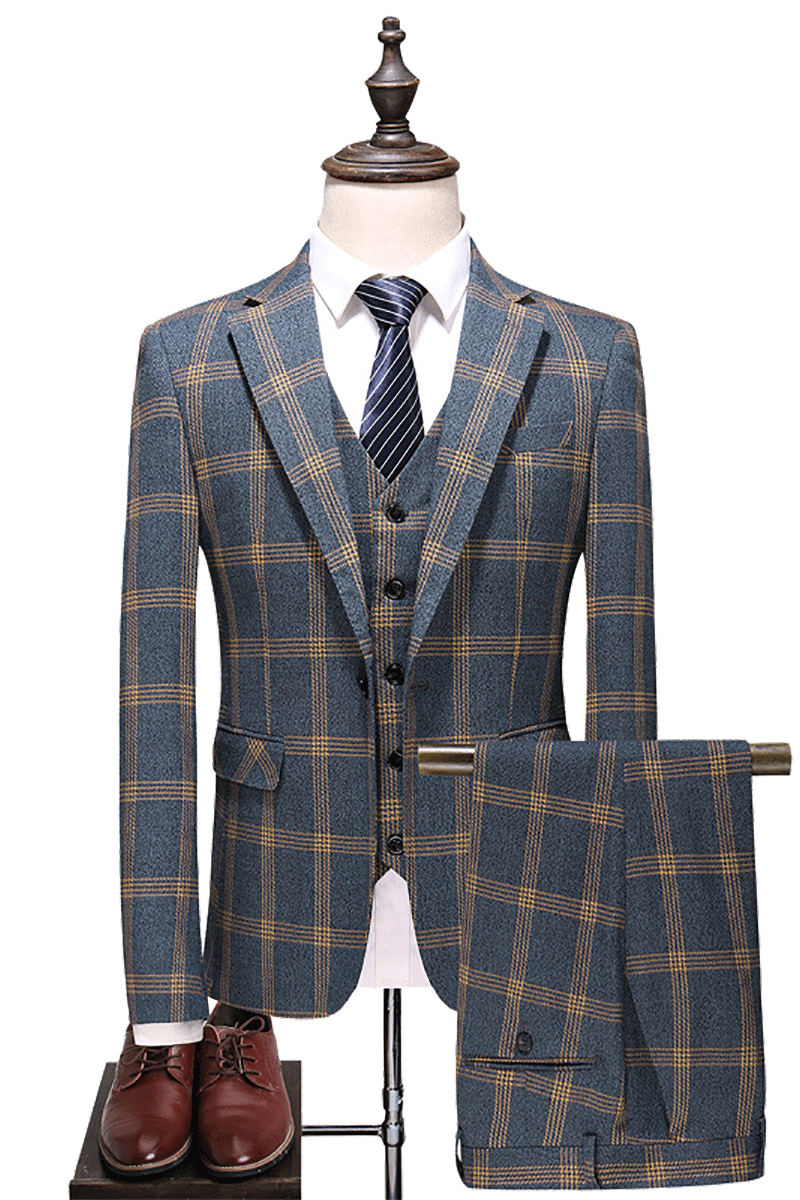 Blue Windowpane Classic Slim Fit 3-Piece Suit – Goosuit